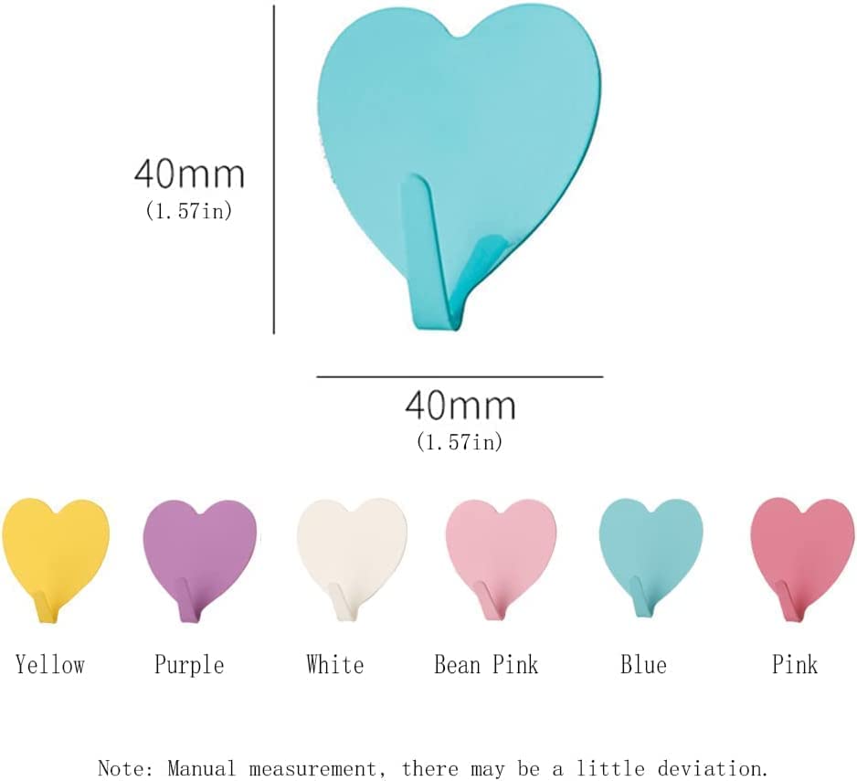 JtmyAota 12 Pack Heart Shaped Decorative Wall Hooks, Stainless Steel Strong Adhesive Wall Hook for Home Kitchen Bathroom (Pink)