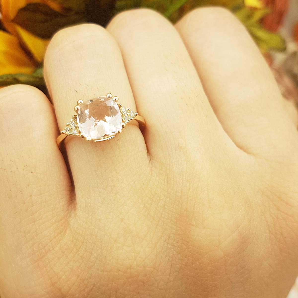 Dazzlingrock Collection 10K 8 MM Cushion Morganite & Round White Diamond Ladies Engagement Ring, Rose Gold, Size 7