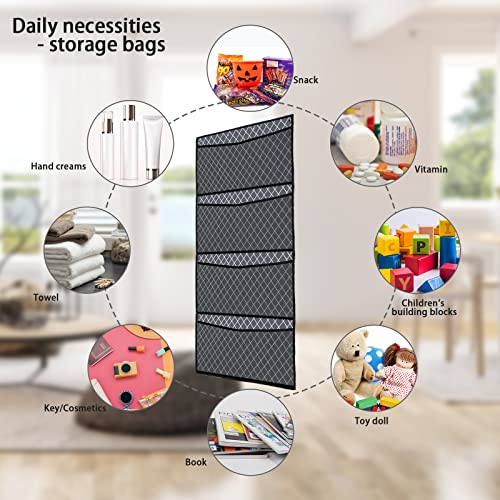 Stuffed Animal Storage,Hanging Stuffed Animal Storage,Plush Toy Storage Bag 4 Extra Large Capacity Breathable Grids with 4 Metal Door Head Hooks and Self Adhesive Wall Hooks for Toys, Clothes