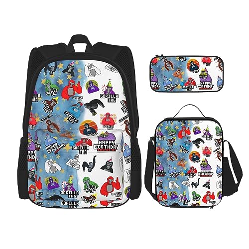 Moare Gorilla Tag Backpacks Set with Backpacks Lunch Bag Pencil Case Pencil Bag