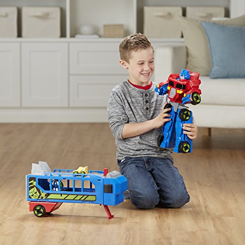Playskool Heroes Transformers Rescue Bots Flip Racers Optimus Prime Race Track Trailer