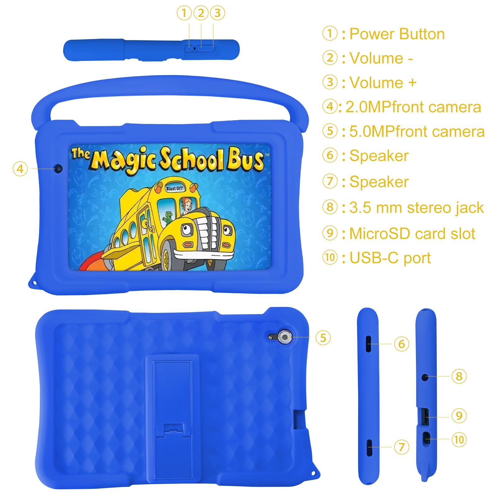 CONSUNG 8 inch Kids Tablet with Android 12, Quad-core Faster Speed Processor, 3GB RAM+32GB ROM, 1280x800 IPS Screen, 2+5MP Dual Camera, WiFi & Bluetooth,4000mAh Battery, GMS Certified (Dark Blue)