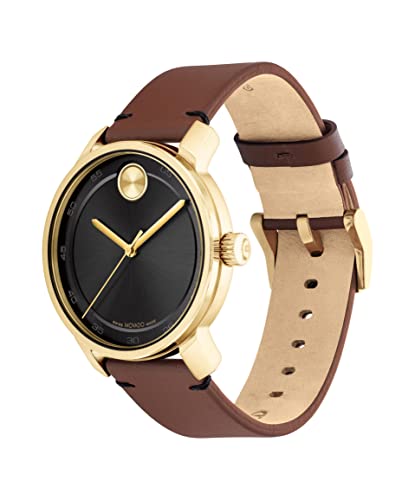 Movado Bold Access Men's Stainless Steel Swiss Quartz Watch with 21 mm Cognac Leather Strap (Model: 3600915)