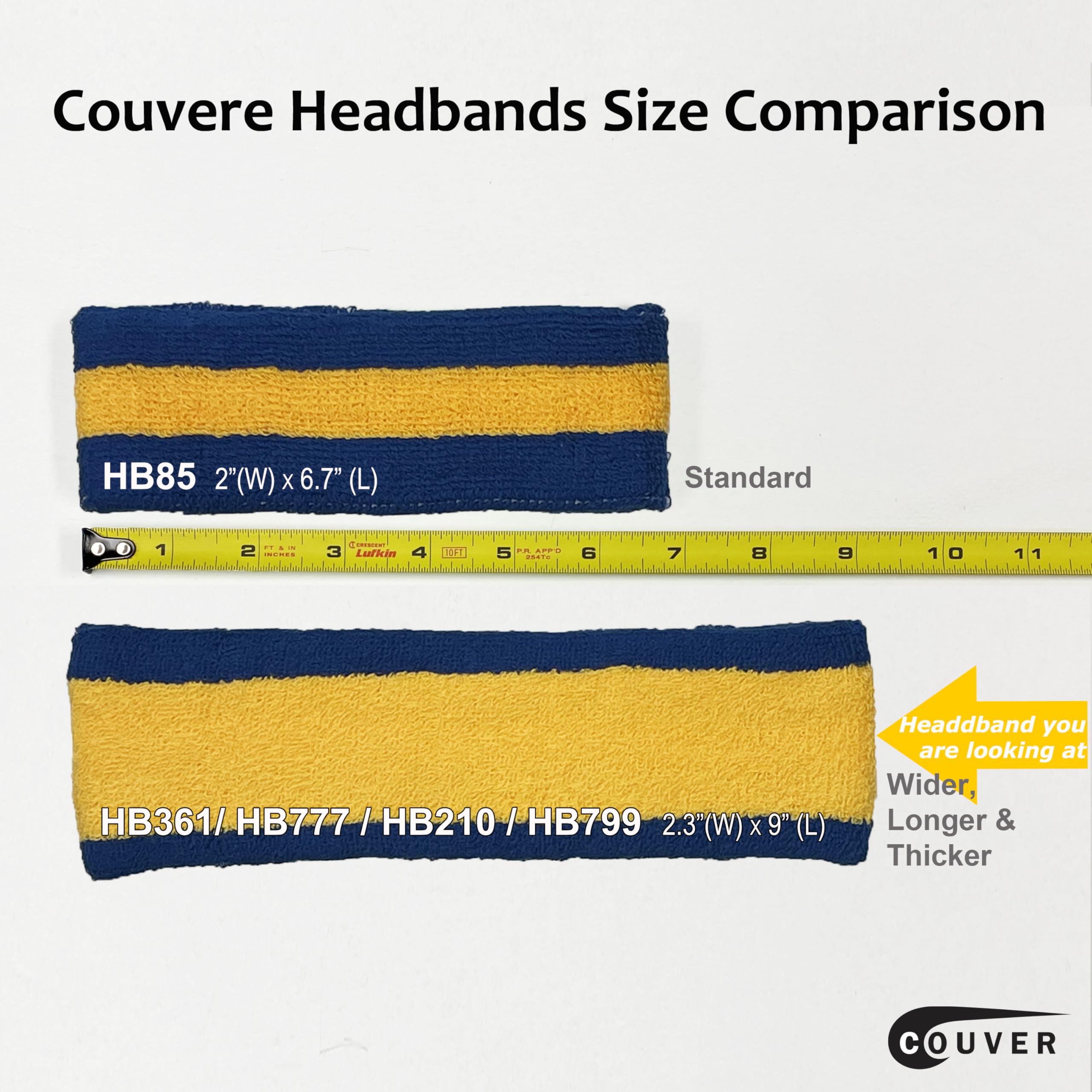 COUVER HB777 Long Thick Sports Basketball Headband for Large Head (1 Piece) Navy/Golden Yellow/White