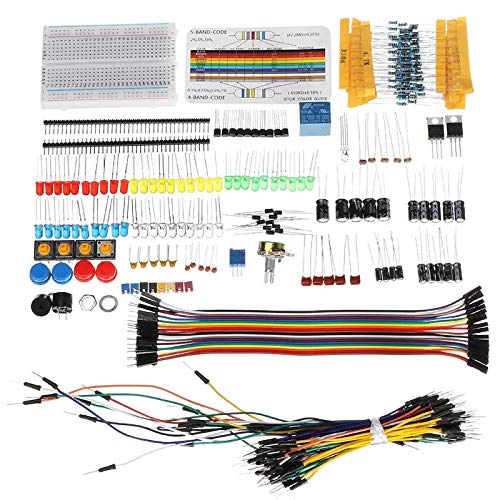 DDIY Electronic Components Basic Entry Electronic kit with Bread Board Resistor Capacitor led Jumper Cable with Plastic Box Packaging Products Compatible with Arduino Board