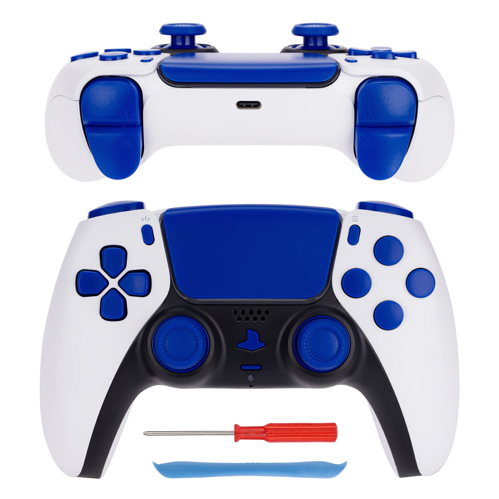 Z&Hveez Replacement Buttons Kit for PS5 Controller, D-pad & Action Buttons & L1 R1 L2 R2 Triggers & Faceplate Cover, Full Set Buttons with Repair Tools For DualSense Controller (Blue)