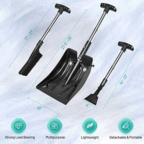 GYMAX 3 in 1 Retractable Snow Shovel, 35β Adjustable Snow Shovel Kit with Snow Brush & Ice Scraper, Portable Snow Removal Combo with Carrying Bag, Portable for Vehicle, Outdoor, Backyard