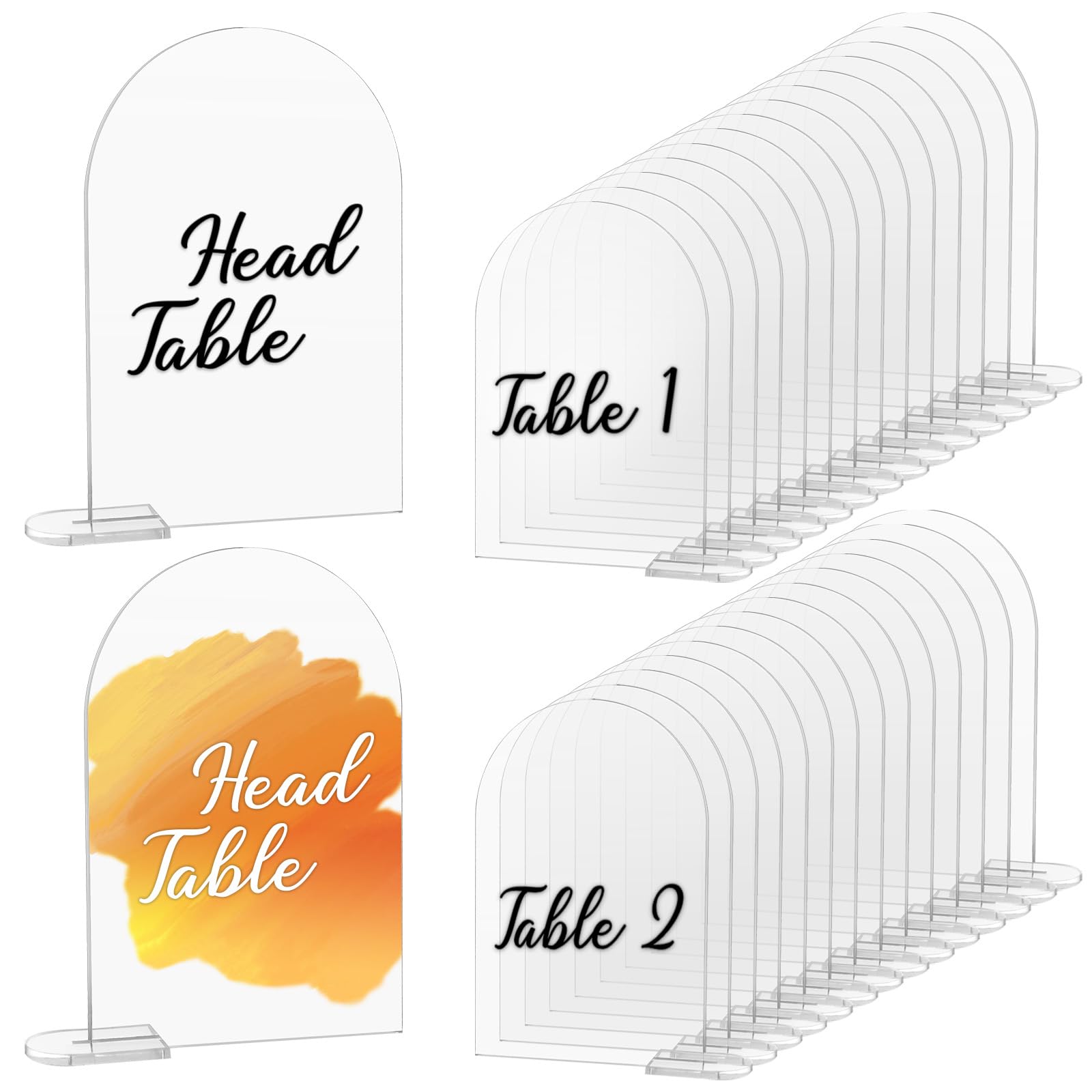 Lainballow 30 Pcs Clear Arch Acrylic Sign, Wedding Table Numbers Sign with Stand, Arched Round Top Table Numbers, DIY Blank Acrylic Signs for Wedding Reception Event Parties Restaurant