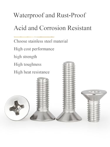 COYOUCO 500 PCS M5 X 6/8/10/12 Mm Flat Countersunk Head Machine Screws, Phillips Drive, 304 Stainless Steel, Full Thread,M5*12 500