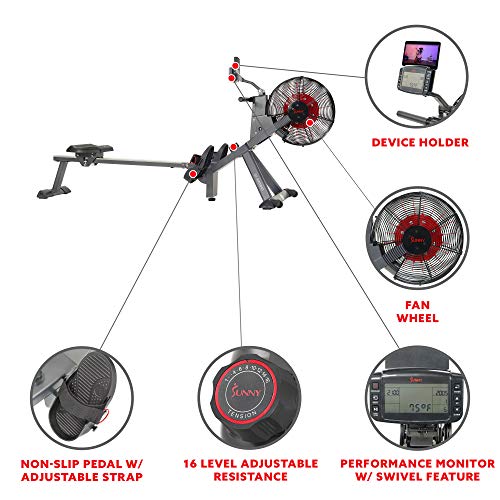 Sunny Health & Fitness Air Plus Magnetic Resistance Rowing Machine β SF-RW5940, gray