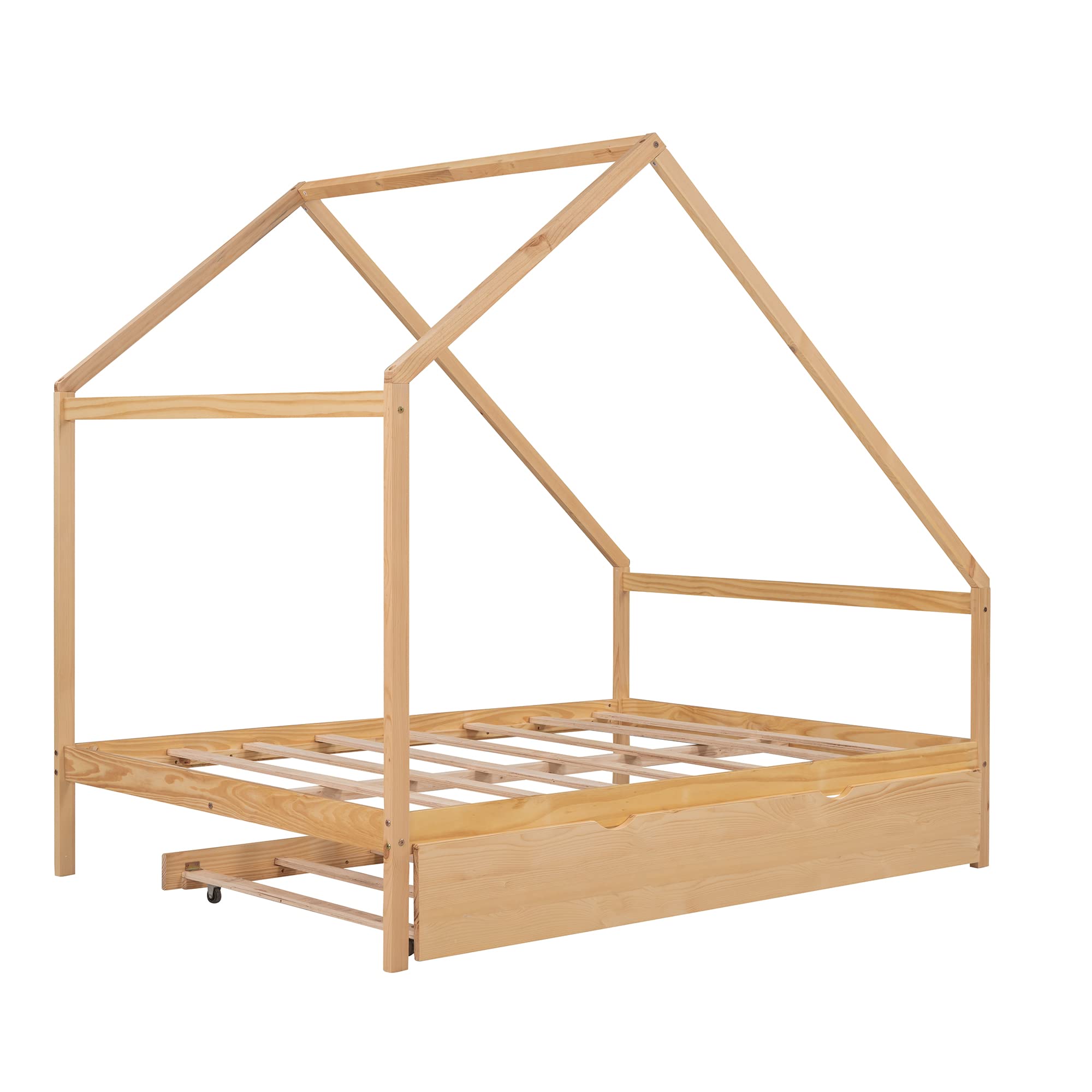 Harper & Bright Designs House Bed for Kids Full Storage Bed with Trundle, Wood Platform Bed Frame with Bookcase for Girls Boys (Full Size, White)