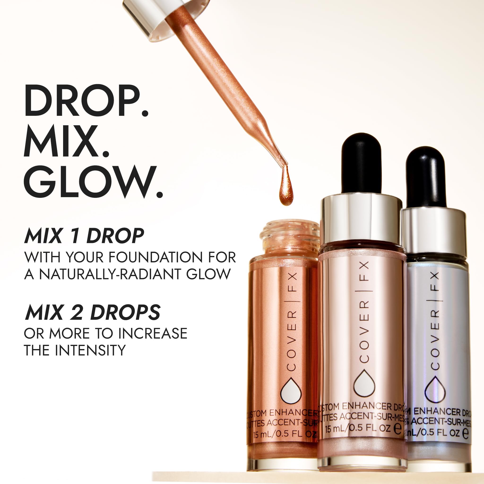 COVER FX Custom Enhancer Drops - Moonlight : Champagne Finish - 15mL - Radiant Glow - Liquid Highlighter