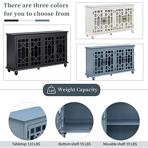 RuiSiSi armhouse 60'' Storage Sideboard Buffet Cabinet with Adjustable Height Shelves for Living Room, Teal Blue