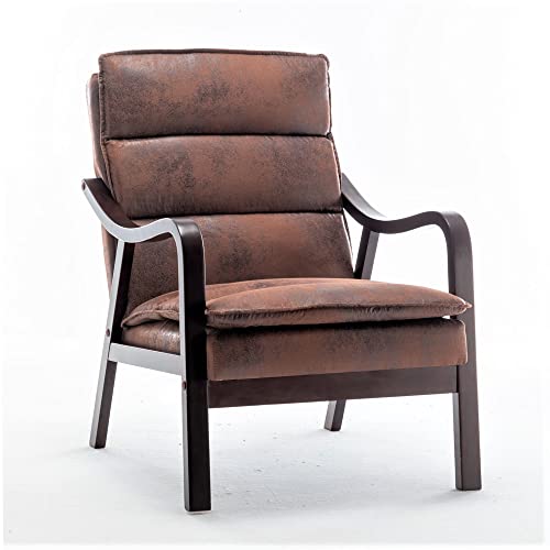 Container Furniture Direct Mid Century Modern Accent Chair for Living Room, Bedroom or Office, Retro-Styled Armchair with Solid Wood Frame and Plush Cushioning, Spotted Microfiber, Brown