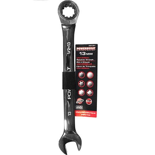 Powerbuilt 13MM Universal Ratcheting Combination Wrench Chrome Finish Also Fits 1/2"