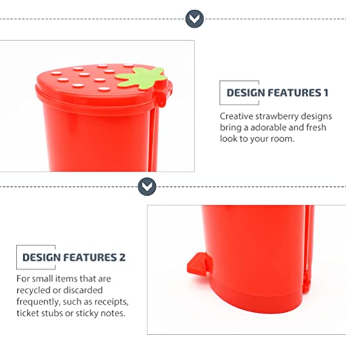 Zerodeko Adorable Strawberry Desk Trash Can, Small Plastic Storage Baskets, Countertop Trash Can for Home Car Trash Cans Mini Garbage Can Kawaii Strawberry Trash Can