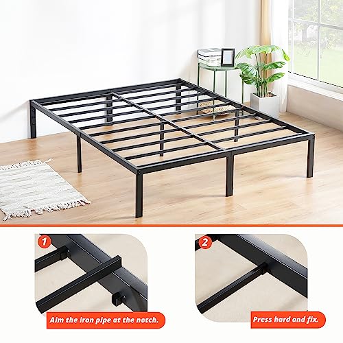 PrimaSleep 18 Inch Heavy Duty Steel Slat Anti-Slip Support, Easy Assembly Platform Bed frame, Noise Free Steel Mattress Foundation, Maximum Storage, No Box Spring Needed, Black, Full Size