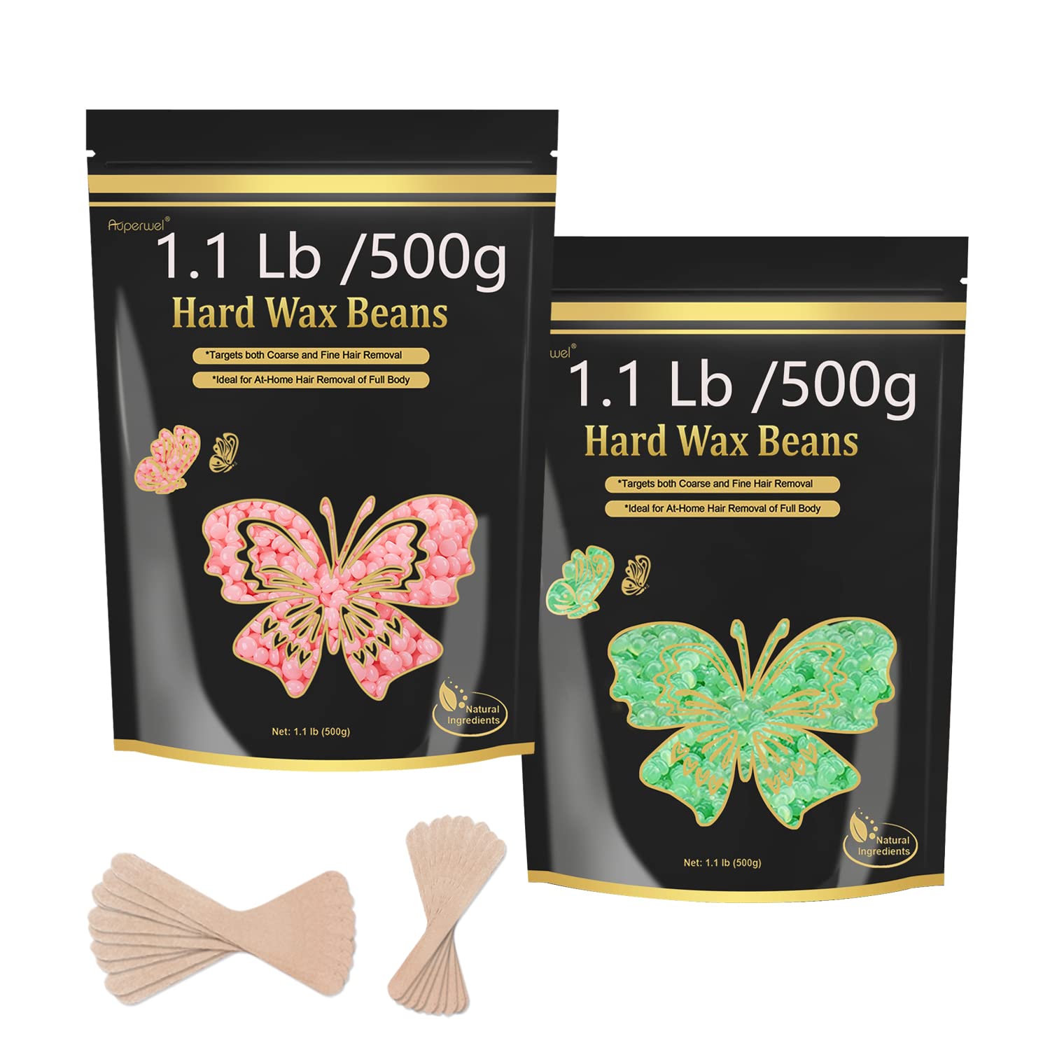 Waxing Beads for Hair Removal 1.1LB, Wax Beads for Sensitive Skin, Painless Wax Beans for Brazilian,Eyebrow Facial Leg for At Home Pearl Waxing Beads with 20 Spatulas for Women Men