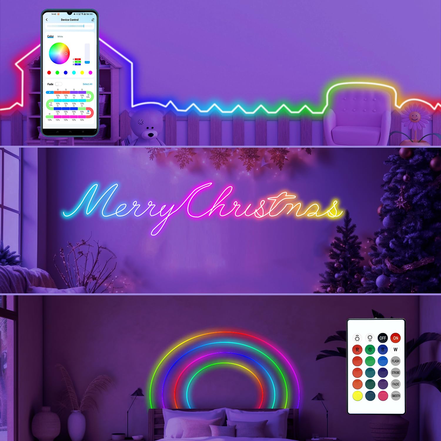DAYBETTER Smart Led Lights 65.6ft, App Controlled Led Strip Lights Kits with 24 Keys Remote, Timer Schedule Led Lights Strip, Color Changing Led Lights for Bedroom Party Kitchen