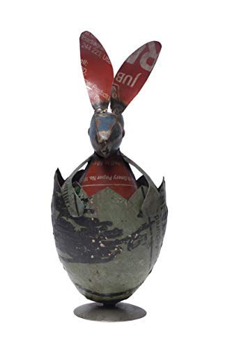 De Kulture Handcrafted Recycled Iron Egg with Rabbit Decorative Collectible Figurine Showpiece Beautify Home Office Easter Décor| Ideal for Garden Balcony Terrace Decoration, 4X4.5X11 LWH Inches