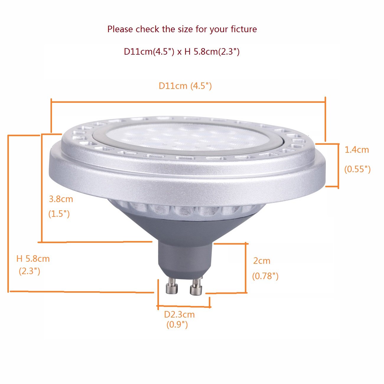 QLEE Dimmable GU10 Base AR111 15W 30°Beam Angle SMD LED Bulb 3000k Warm Light AC120V Spotlights Down Track Light 1500Lm