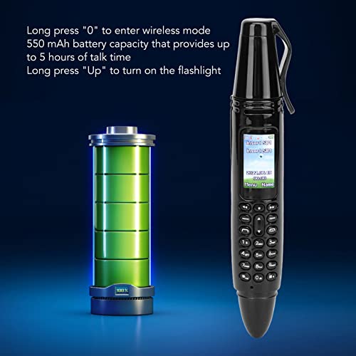 Yunseity Pen Mini Cell Phone Bluetooth Dialer 0.96in Tiny Screen Mobile Phone Support GSM Dual SIM Max 32G TF Card with Camera Flashlight Radio Music Player Rechargeable Mini Pen Cellphone
