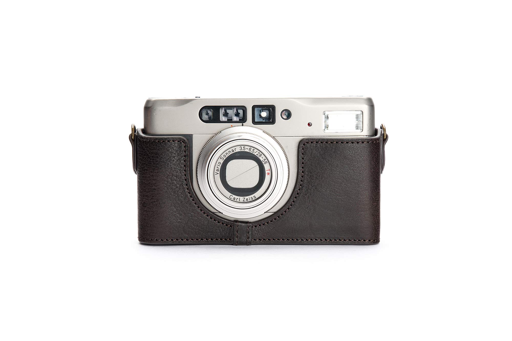 Contax TVS II Case, BolinUS Handmade Genuine Real Leather Half Camera Case Bag Cover for Contax TVS II Camera with Hand Strap (Coffee)