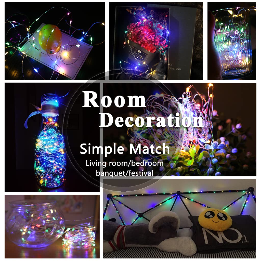 Dienalls Fairy Lights 2 Pack Battery Operated Waterproof 50leds with Remote Control Timer 16.4ft Silver Wire Twinkle String Lights for Christmas Parties Bedroom Wedding Dorm Garden Home Decoration