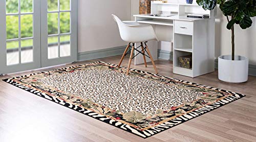 Unique Loom Wildlife Collection Animal Inspired with Cheetah Bordered Design Area Rug, 7 ft x 10 ft, Ivory/Black