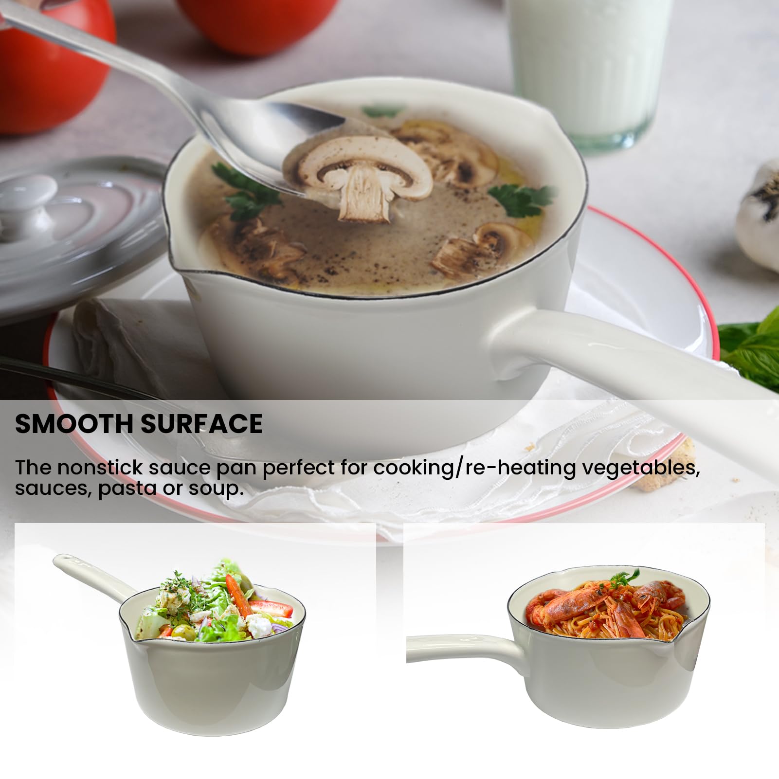 LIFTATAPA Enamel Milk Pan, 1.2L Mini Butter Warmer, Enamelware Saucepan Pan with Pour Spout, Nonstick Enamel Milk Pot, Enamel Melting Pot for Induction Electric Gas Stoves