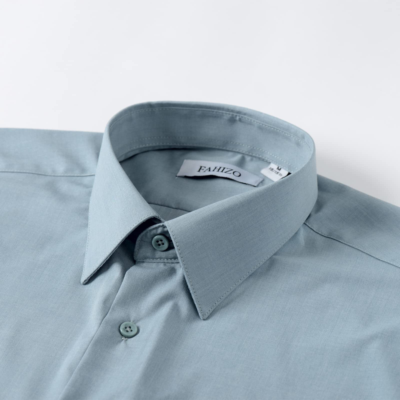 FAHIZO Men's Dress Shirt Casual Regular Fit Stretch Soild Long Sleeve Button Up Shirts, Grey Green-L
