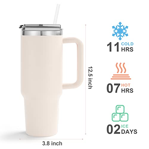 SOOZELEN 40oz Tumbler with Handle & Straw Lid, Insulated Travel Mug, Double Walled Keeps Drinks Cold & Heat for Long Time(Rose Quartz)
