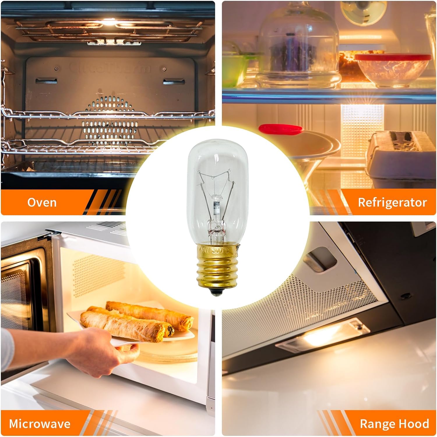 Light Bulb for Whirlpool Microwave - Microwave Light Bulb Fits for Whirlpool Maytag GE Amana Over The Range Hood Microwave, Dimmable with 125V 40W E17 Base, Kitchen Night Light