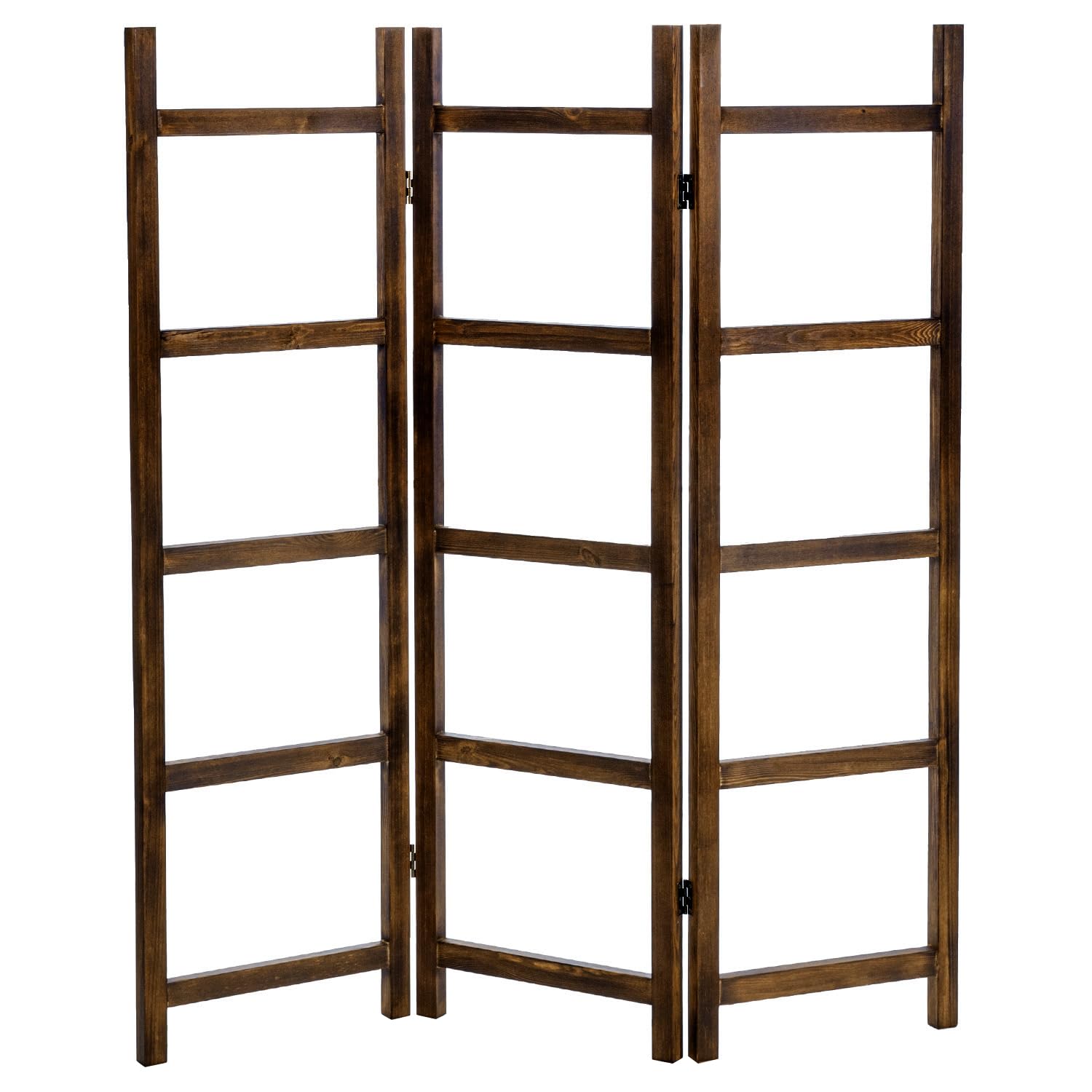 MyGift 3 Panel Solid Burnt Wood Blanket Ladder and Towel Rack, Decorative Free Standing Folding Room Divider for Blankets, Quilts, Throws, Towels, Clothing