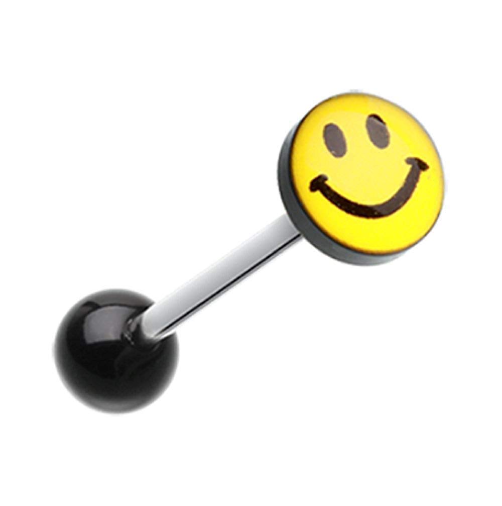 Covet Jewelry Smiley Face Logo Acrylic Barbell Tongue Ring