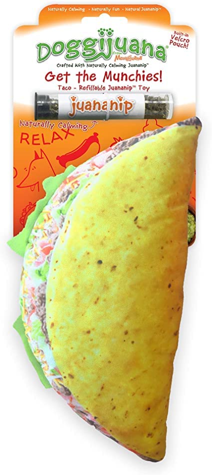 Doggijuana Get Munchies Taco / Refillable Catnip Dog Toy / Juananip™ Refill Bottle / Promotes Play and Helps Your Dog Chill
