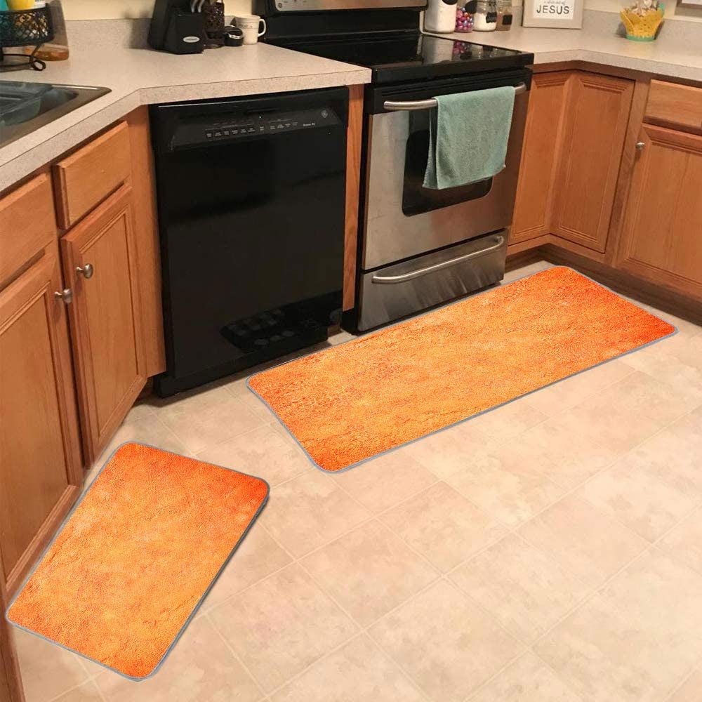Gesmatic Kitchen Rugs Washable, Farmhouse Kitchen Rugs 17"X48" 17"X24" Orange Color Painting Wall Bathroom Non Slip Microfiber Kitchen Rugs and Mats Coffee Kitchen Rugs and Mats Farmhouse 2 Piece