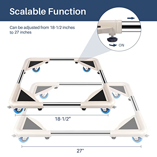 SPACECARE Mini Fridge Stand Furniture Dolly Mobile Roller with 4 Locking Wheels-Base Adjustable Refrigerator Washing Machine Stand Moving Cart- Appliance Dolly Cart Roller Pedestal -Off White