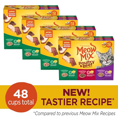 Meow Mix Tenders in Sauce Wet Cat Food, Poultry & Beef Variety Pack, 2.75 Ounce Cup (Pack of 48)