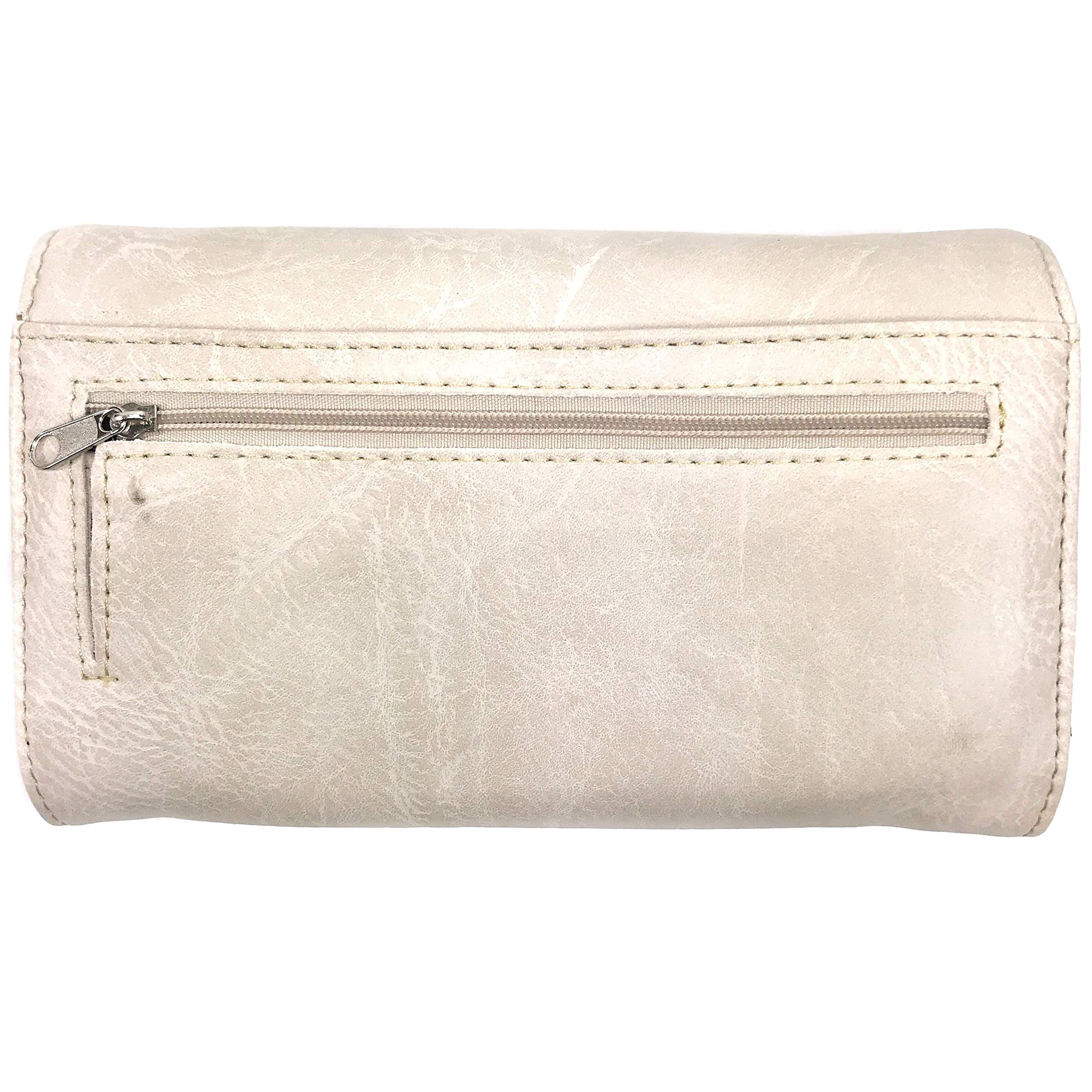Zelris Floral Poppy Cross Western Women Crossbody Wrist Trifold Wallet (Beige Silver)