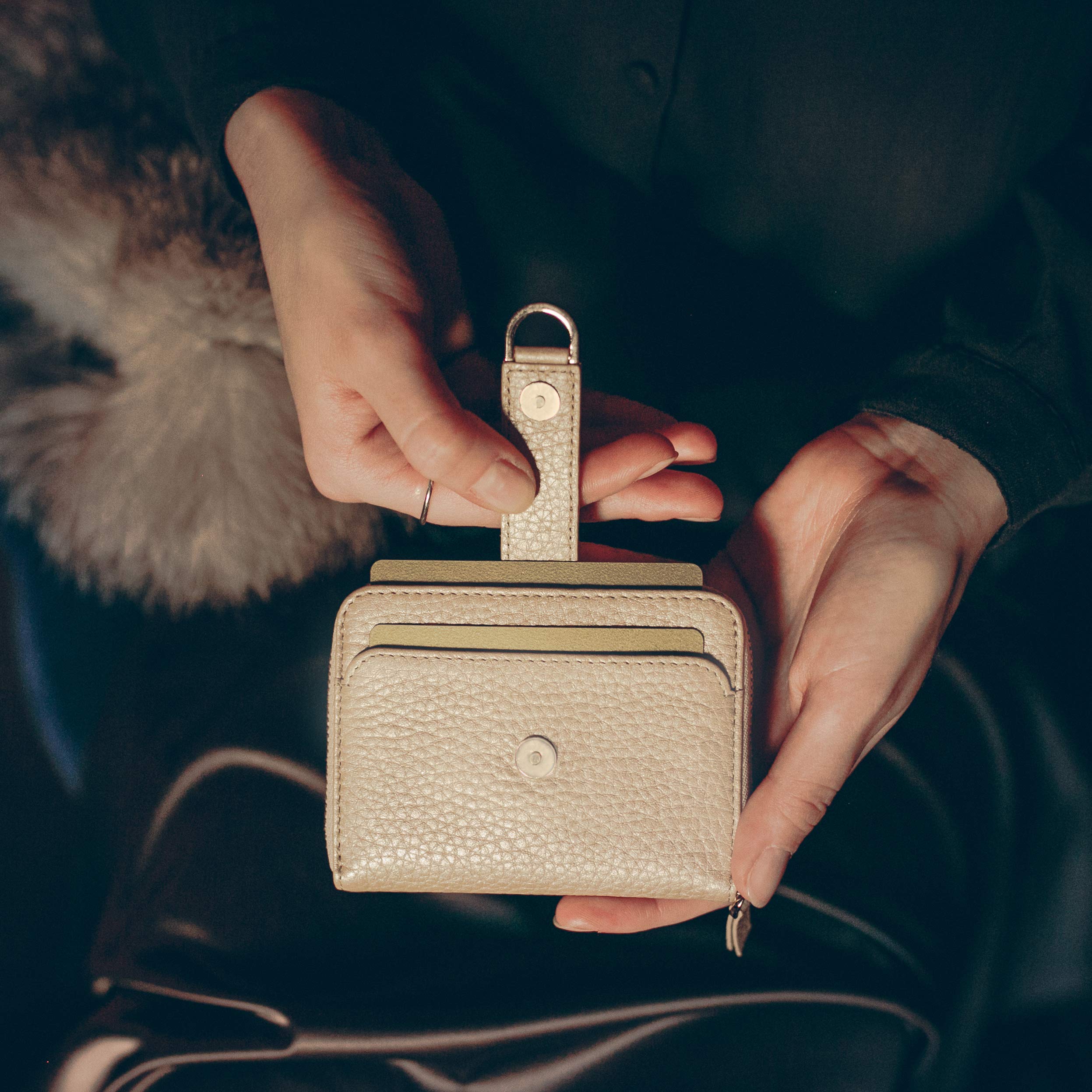 Vaultskin BELGRAVIA Women's Small Zippered Leather Wallet, Luxury RFID-Blocking Mini Purse for Cash and Cards in Champagne