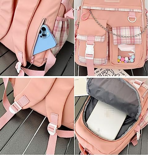 kiobrvhe Kawaii Backpack with Cute Accessories Laptop Backpack Lightweight Waterproof Casual Rucksack for Hiking Travel Sports (D Black)