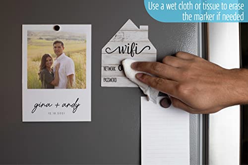 Rustic White WiFi Password Sign, Rustic Farmhouse Fridge Magnet, WiFi Password Sign for Home with Black Wet Erasable Pen, Magnetic White WiFi Sign for Guests, Fridge Magnet Decor, 4.0 x 5.0 inch