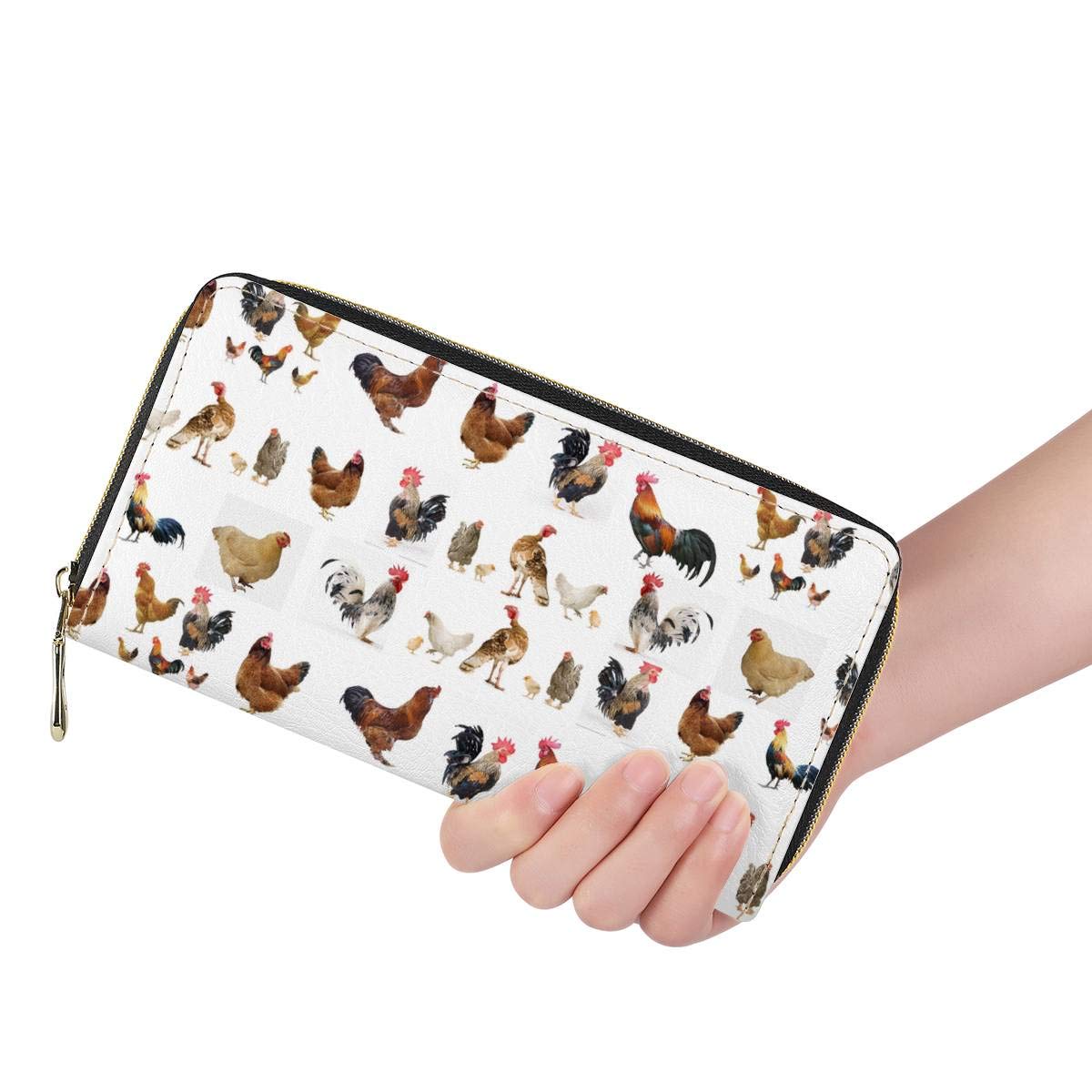 doginthehole Chicken Print Women Wallet Zip Around Clutch Ladies Travel Coin Purse