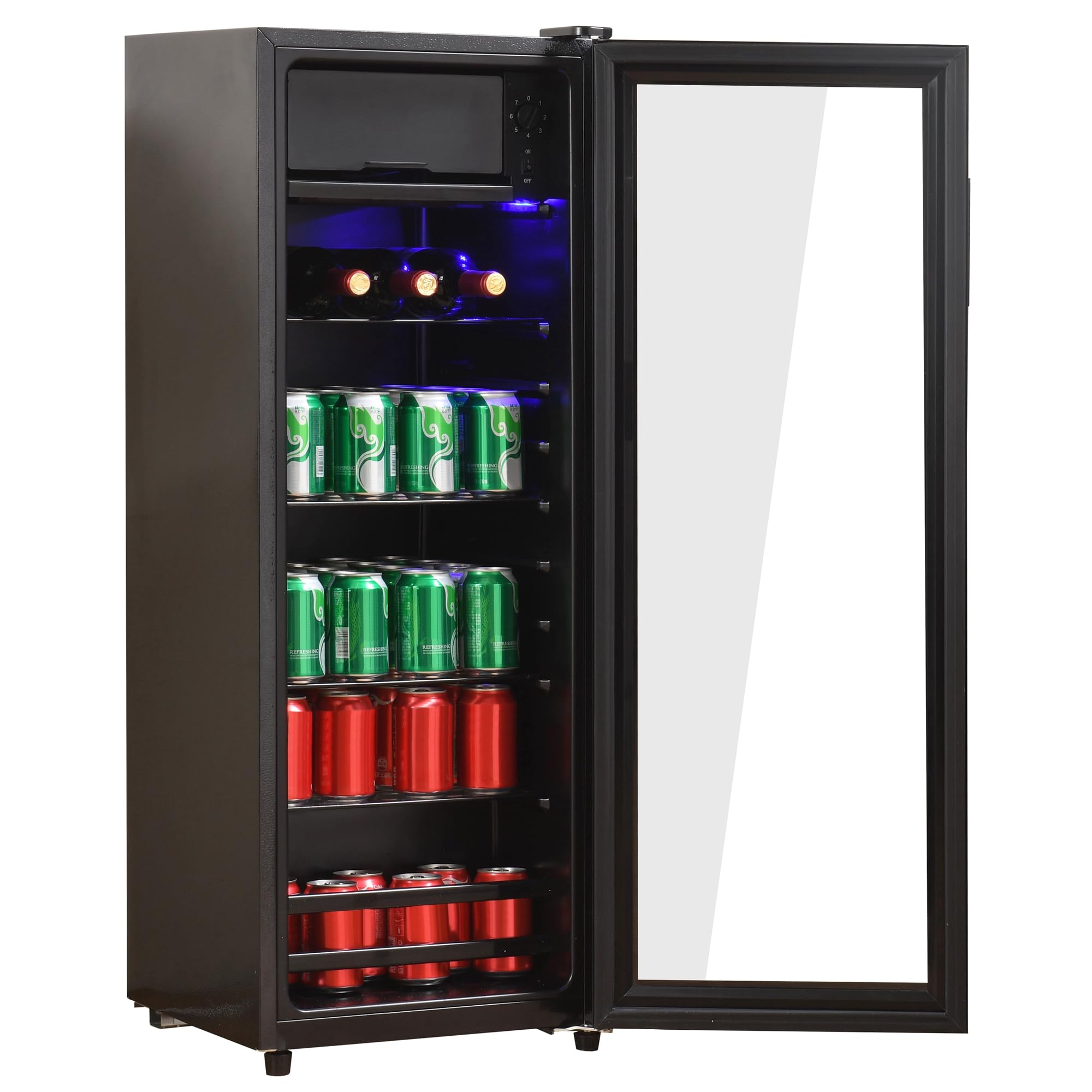 LZ LEISURE ZONE 4.5 Cu.ft Mini Beverage Refrigerator with Freezer, Up to 94 Cans of Soda, Beer or Wine, Fridge with LED Lighting, Silent, Energy-saving, Small Refrigerator for Bedroom/RV/Office