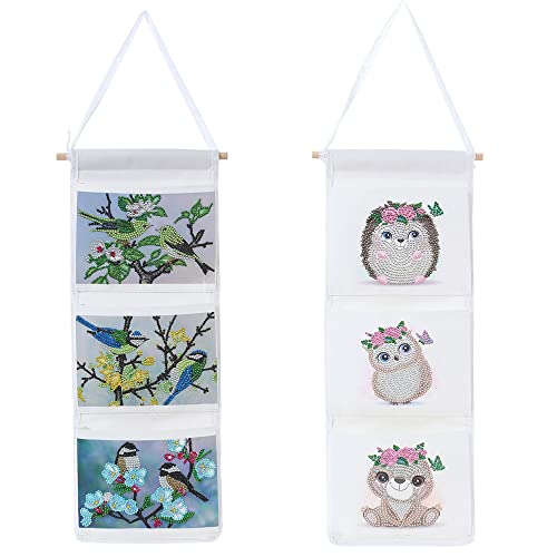 ZSNUOK 2PCS DIY 5D Diamond Painting Storage Bag Kits, Linen Fabric Storage Hanging Bag Door Wardrobe Bedroom Organizer 19 X 7 in