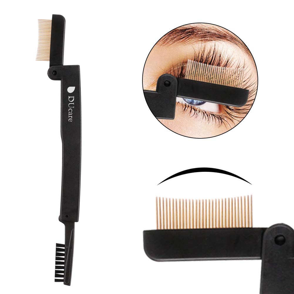 DUcare Eyelash Comb Separator Duo Eyelashes Eyebrow Mascara Brush Applicator Eyelash Definer With Comb Cover Cosmetic Brushes Tool Black