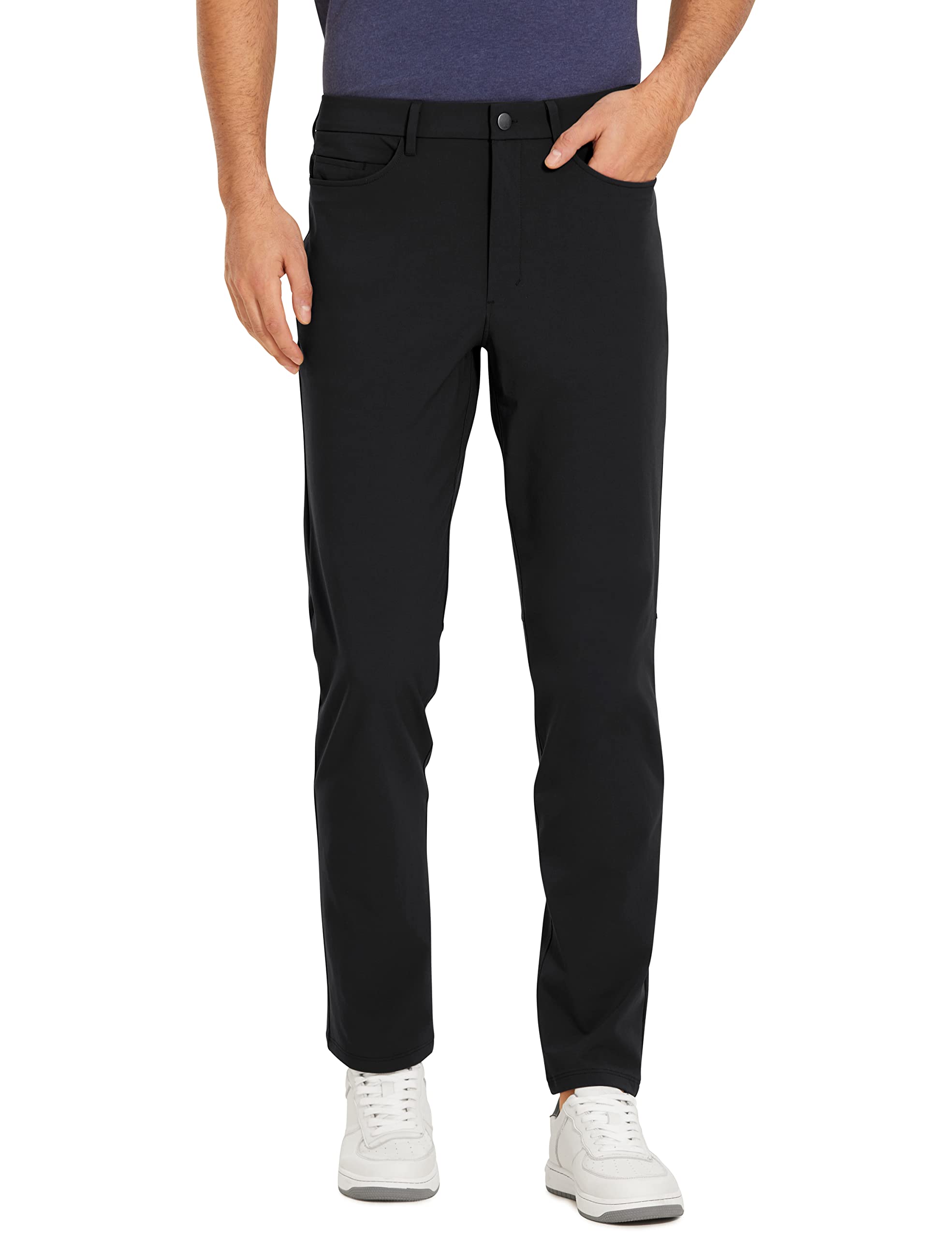 CRZ YOGA Men's All Day Comfy Golf Pants with 5-pocket - 34'' Quick Dry Lightweight Casual Work Stretch Pants Black 38W x 34L