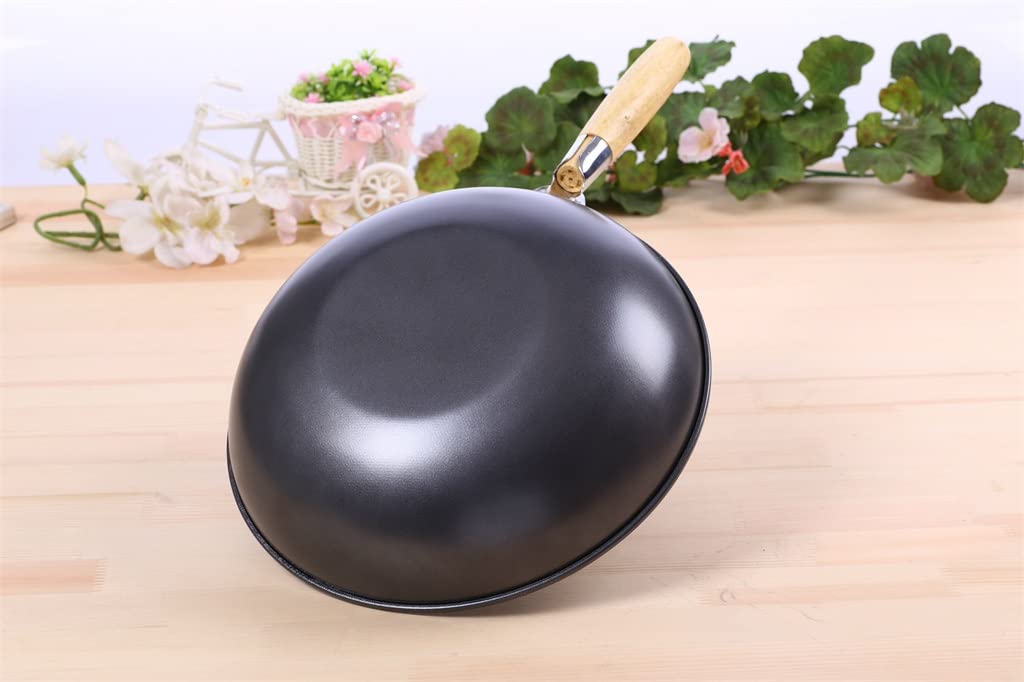 DHTDVD Frying Pan High-end Home Non-Stick 30cm Wooden Handle Traditional Wok Super Cost-Effective Scrambled Eggs