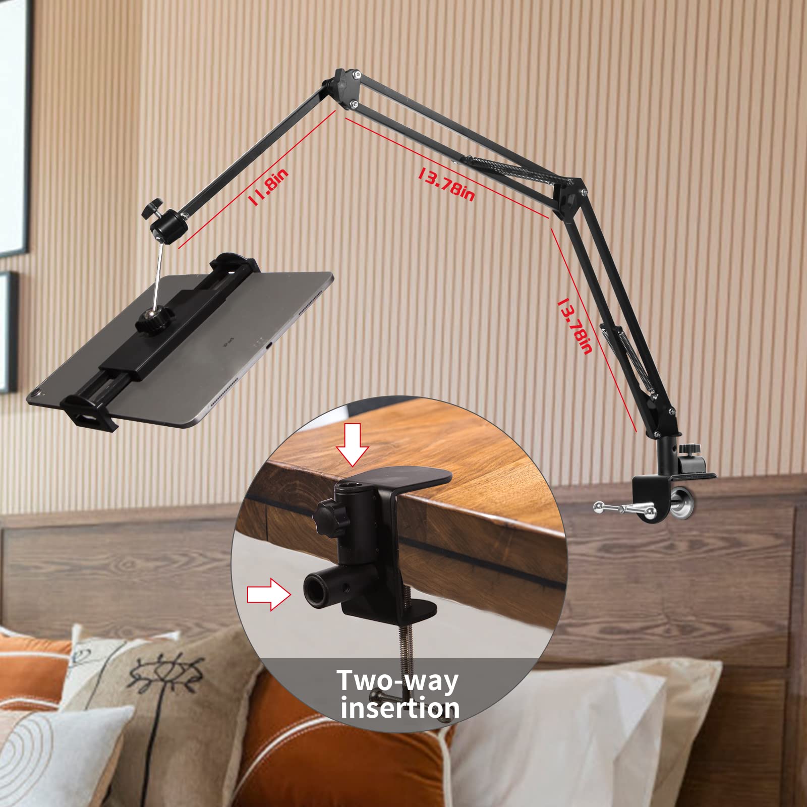 Hasinart Tablet Holder for Bed, 4-Joint Adjustable iPad Holder for Bed, 360° Rotating Tablet Arm Stand for iPad, iPhone, Sumsung Tab, Switch and Other 4.7~12.9'' Phones and Tablets